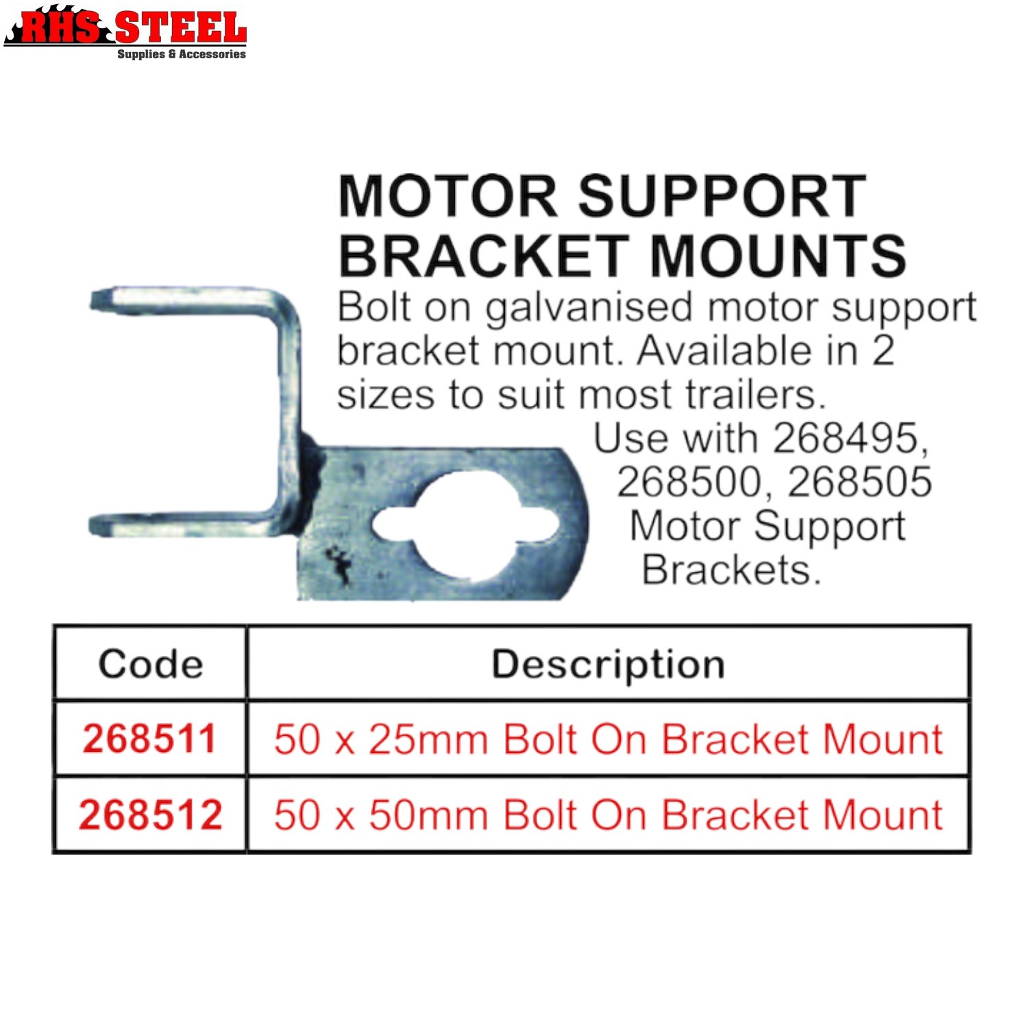 50 x 25mm Bolt On Bracket Mount | Galvanised Motor Support Bracket ...