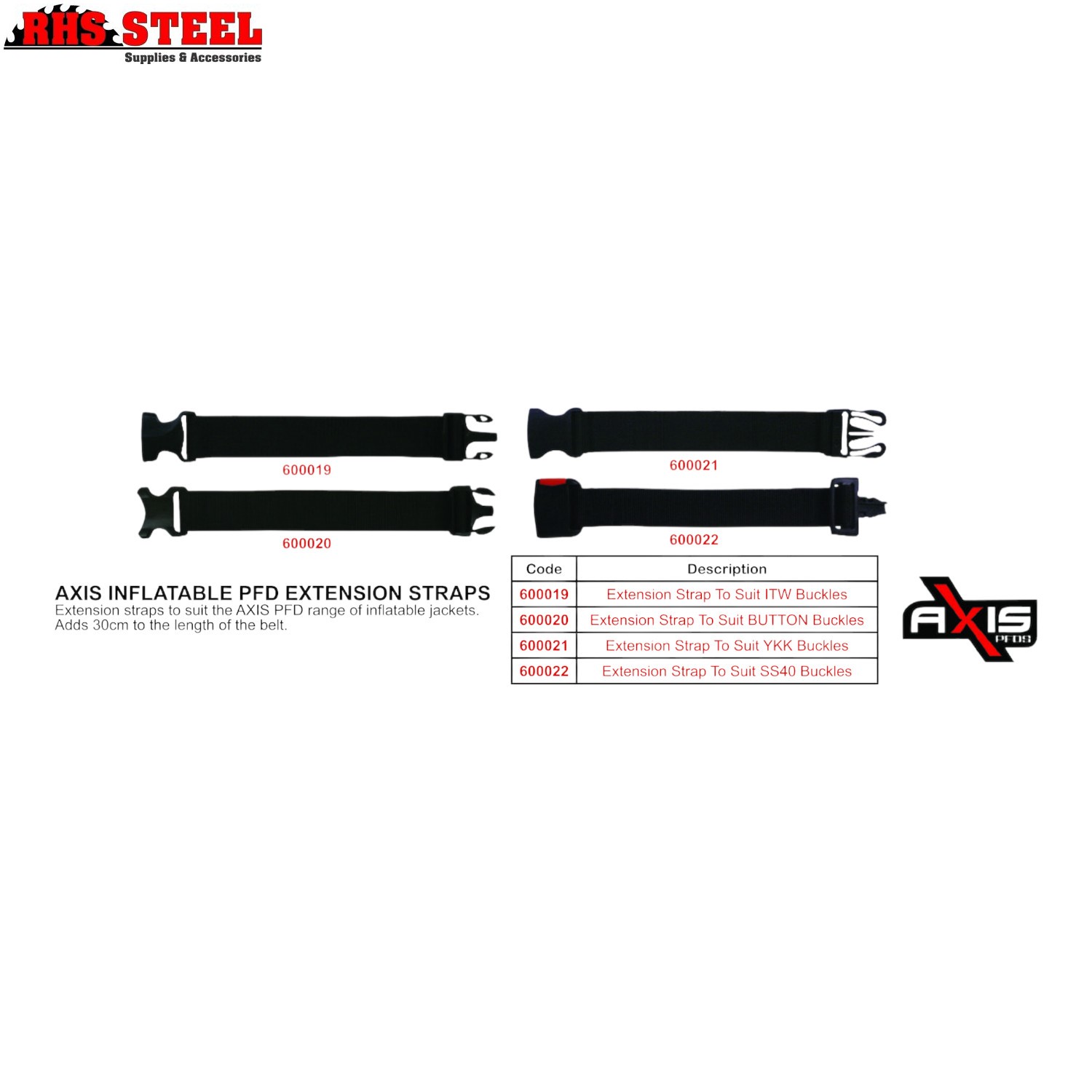 STRAP 25CM EXT. - 38mm ITW BUCKLE