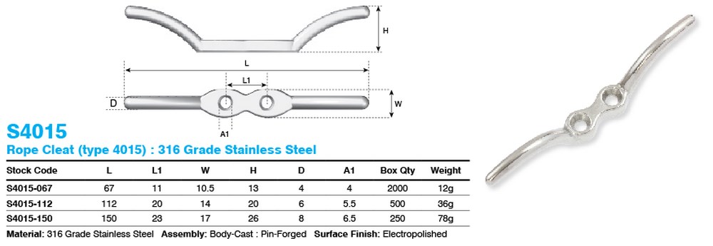 112mm RHS Steel Type 4015 Rope Cleat 316 Grade Stainless Steel Buy ...